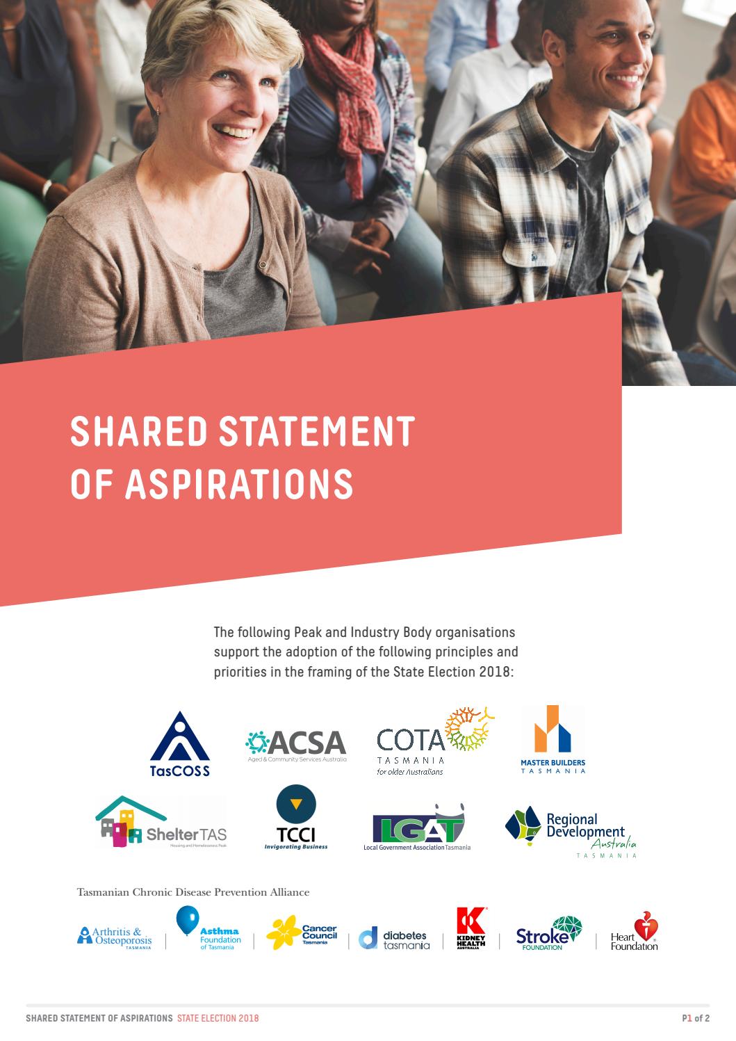 Shared Statement of Aspirations 2018 by Tasmanian Council of Social ...