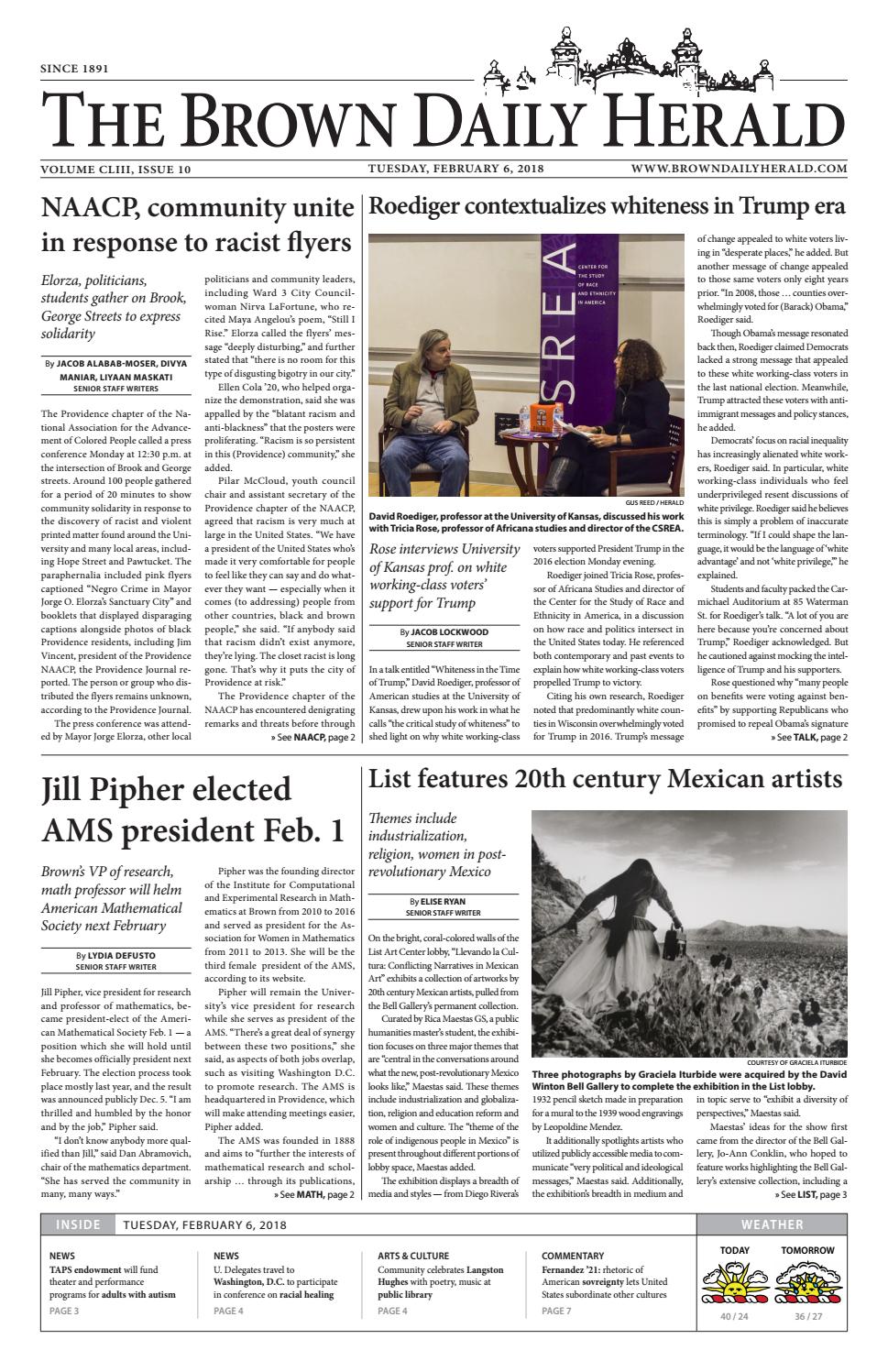 Tuesday, February 6, 2018 by The Brown Daily Herald - Issuu