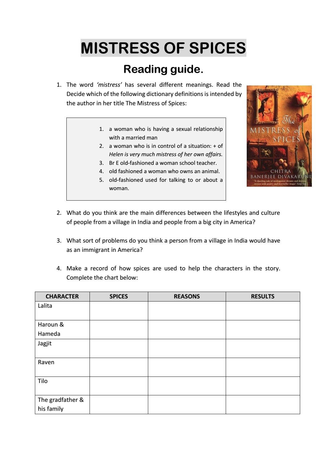 Mistress of spices reading guide by Maria Fernandez - Issuu