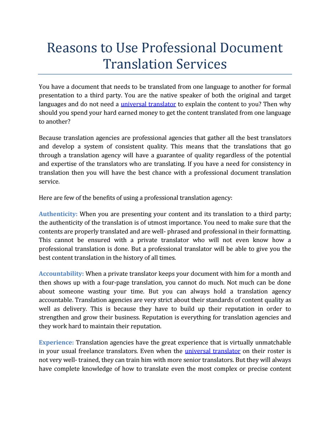 Reasons to use professional document translation services by Universal ...