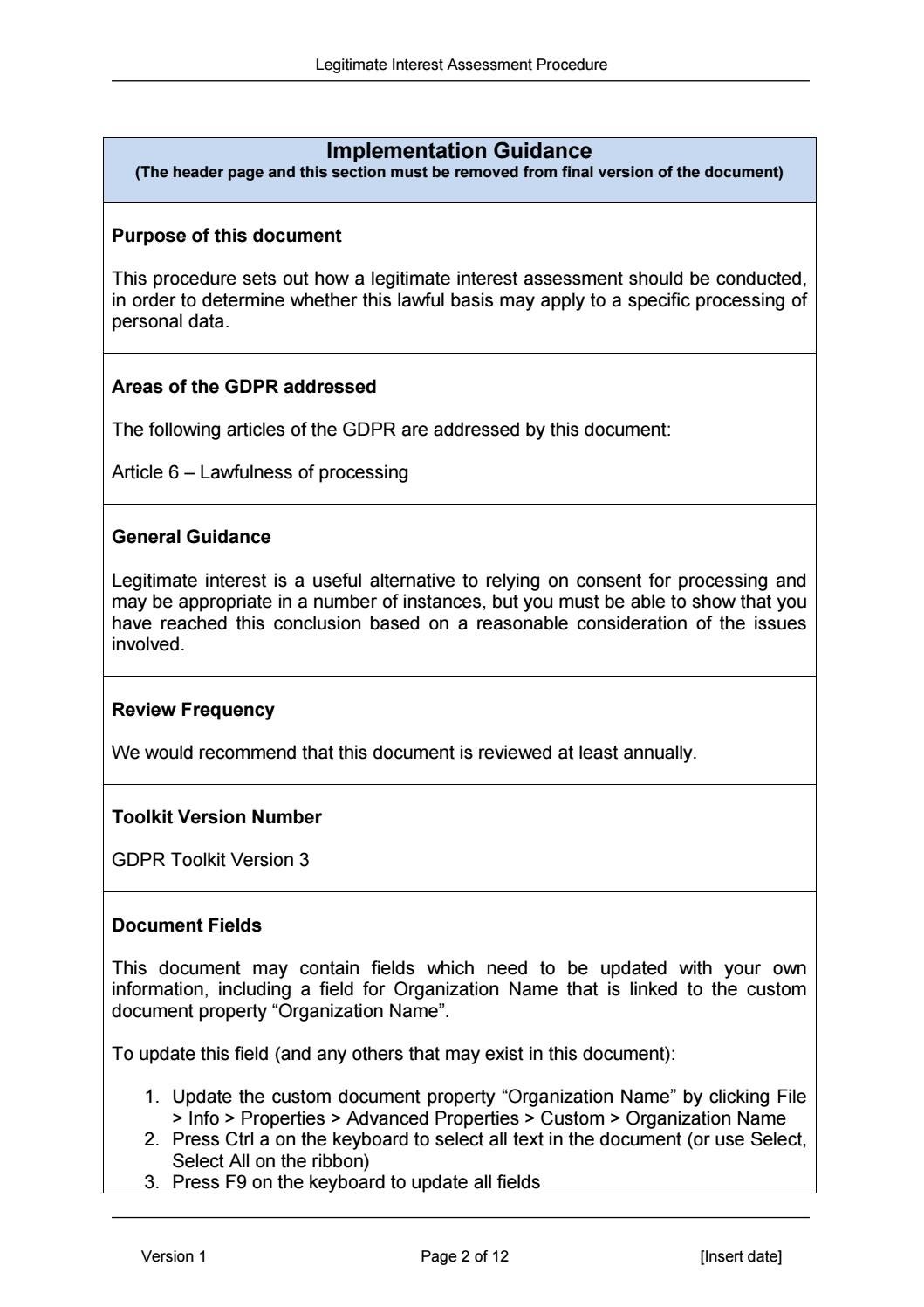 Gdpr doc 03 3 legitimate interest assessment procedure by CertiKit ...