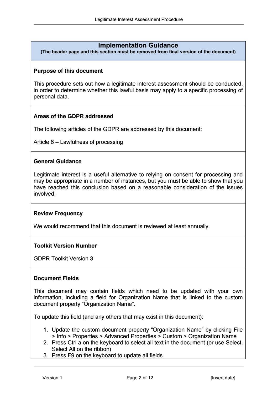 Gdpr doc 03 3 legitimate interest assessment procedure by CertiKit ...