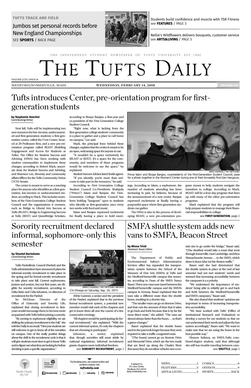 The Tufts Daily - Wednesday, February 14, 2018 by The Tufts Daily - Issuu