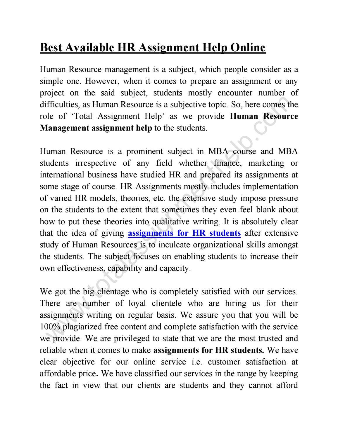 Best Available HR Assignment Help Online by Total Assignment Help - Issuu