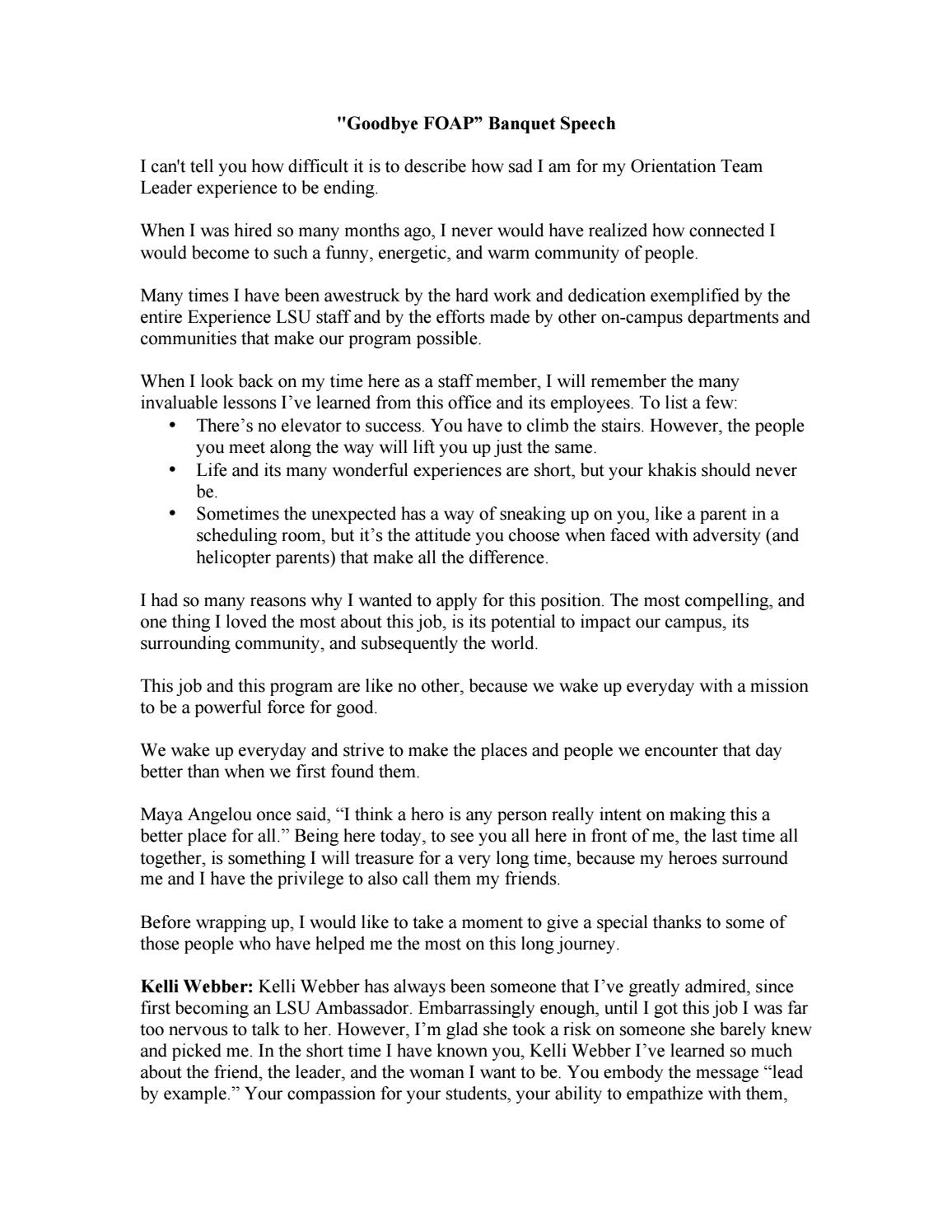  Goodbye FOAP Banquet Speech By Trishatrrs Issuu