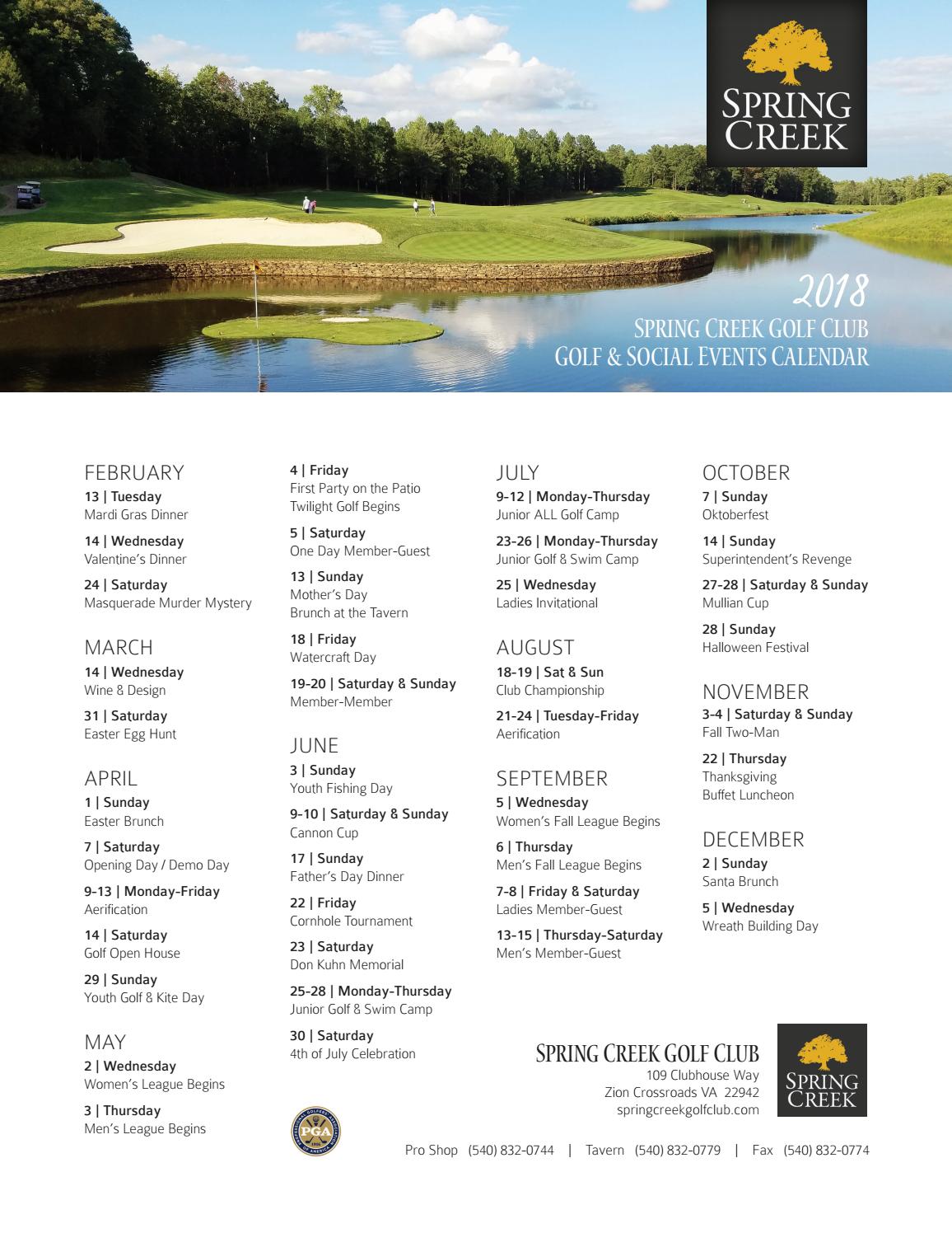 2018 Spring Creek Golf Club Golf & Social Event Calendar by Beeline ...