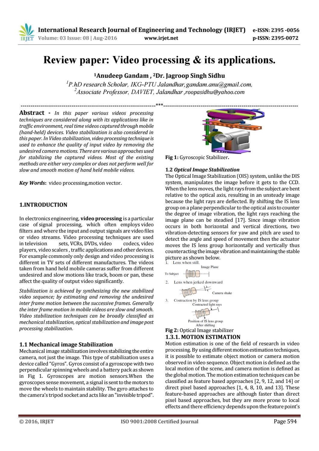 IRJET-Review paper: Video processing & its applications. by IRJET Journal - Issuu