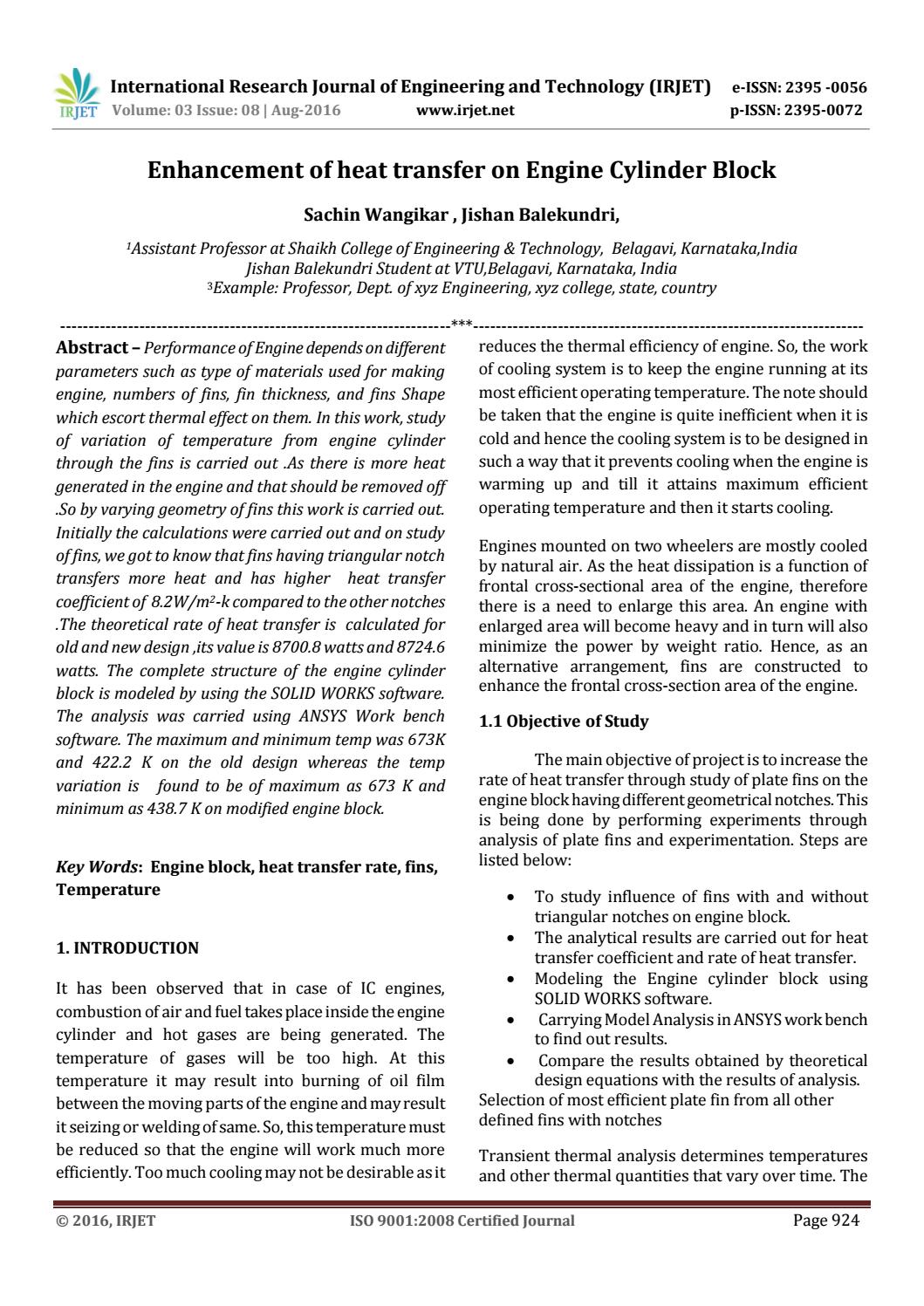 IRJET-Enhancement of heat transfer on Engine Cylinder Block by IRJET ...