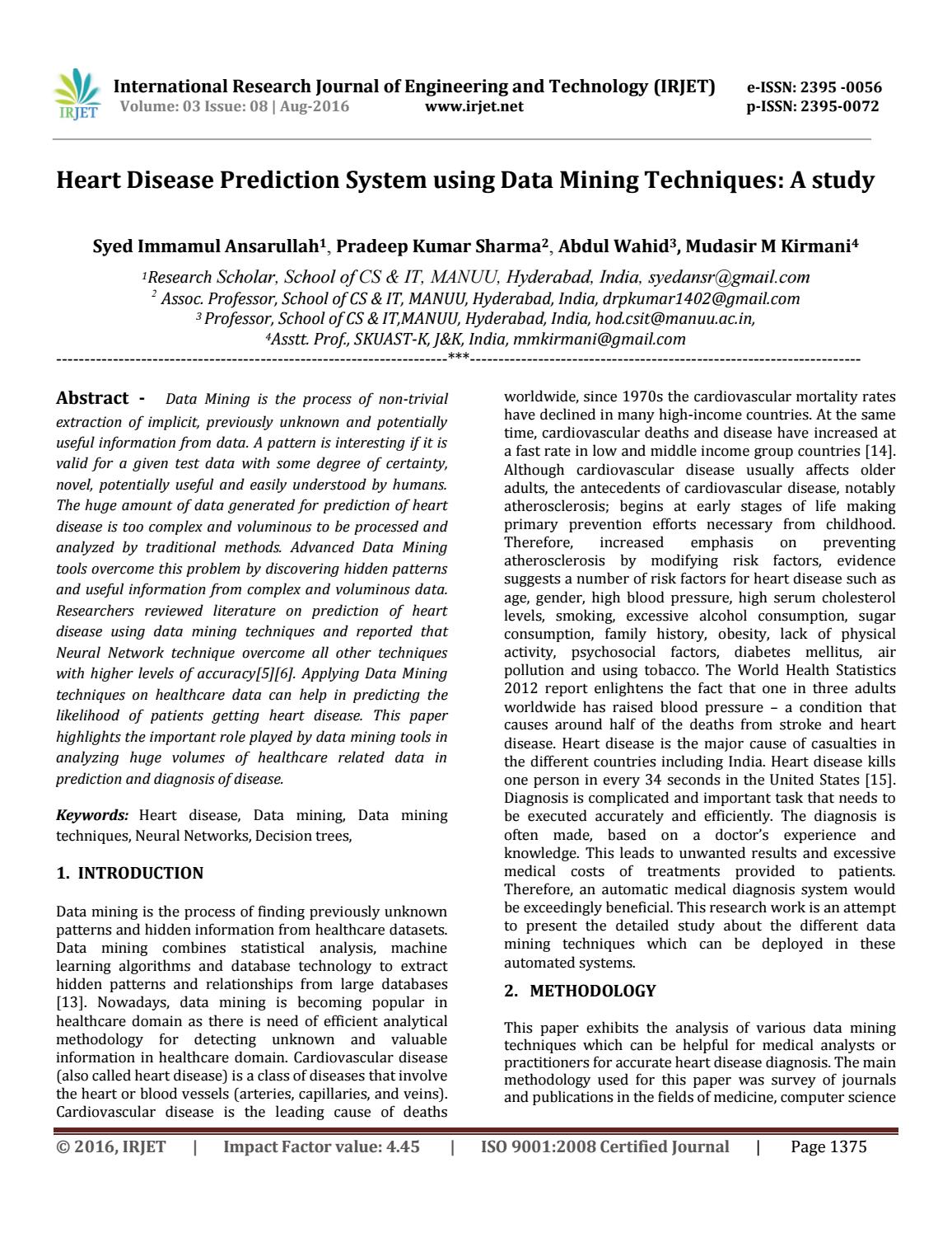 IRJET-Heart Disease Prediction System using Data Mining Techniques: A ...