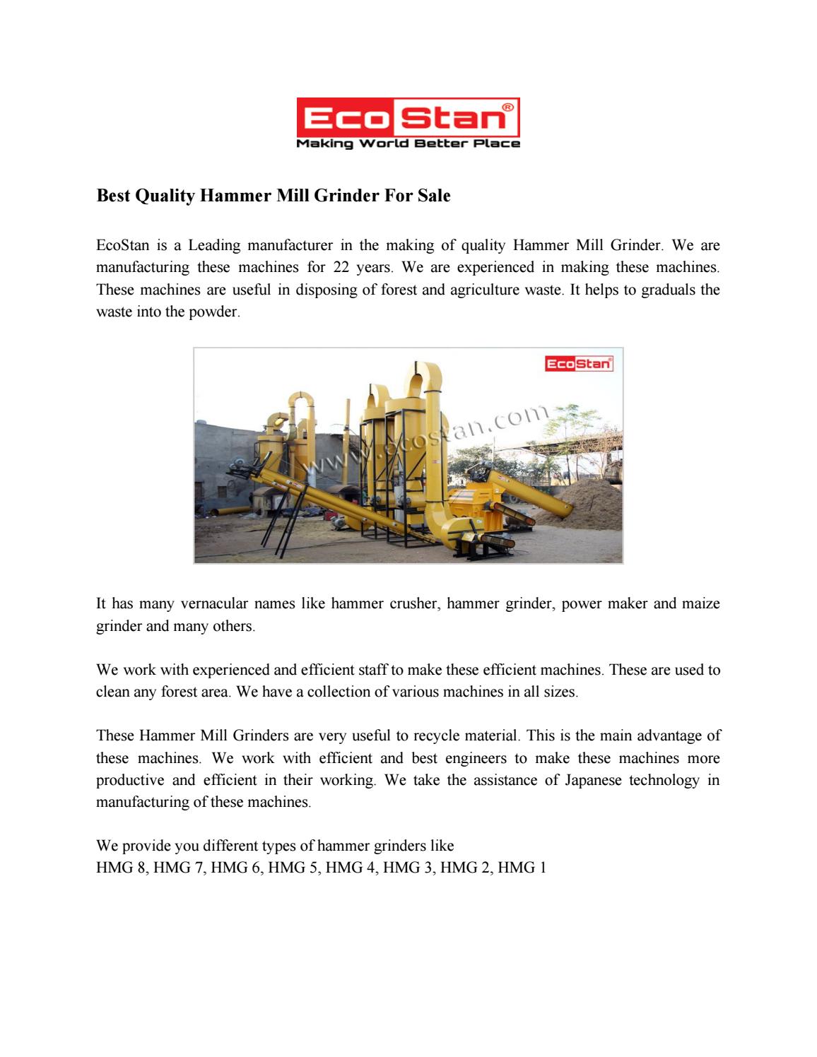 Industrial Hammer Mill Grinder Machine by Eco Stan - Issuu