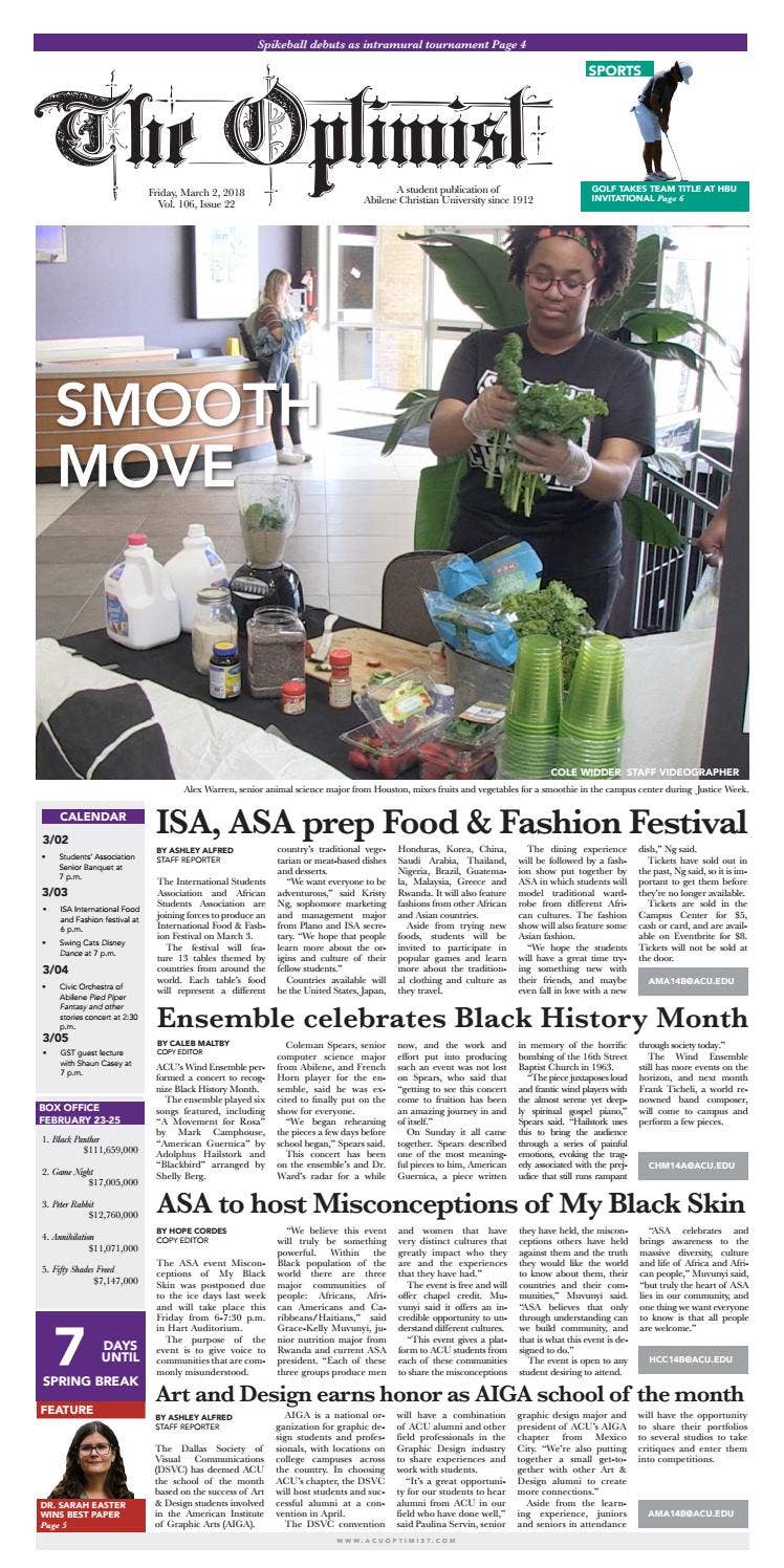 The Optimist Print Edition 03.02.18 by ACU Optimist - Issuu