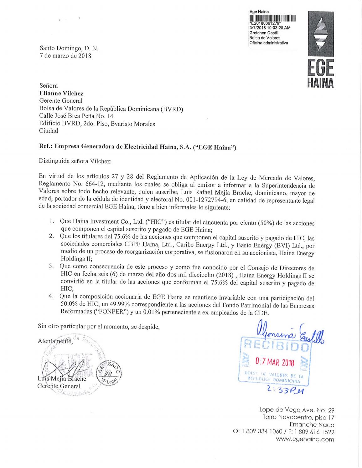 Acuse de recibo hecho relevante bvrd cambio composición accionaria hic ...