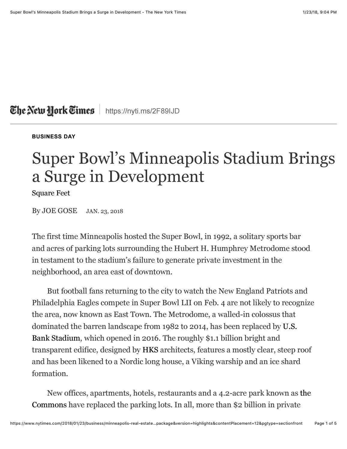 NYT | Super Bowl’s Minneapolis Stadium Brings a Surge in Development by ...