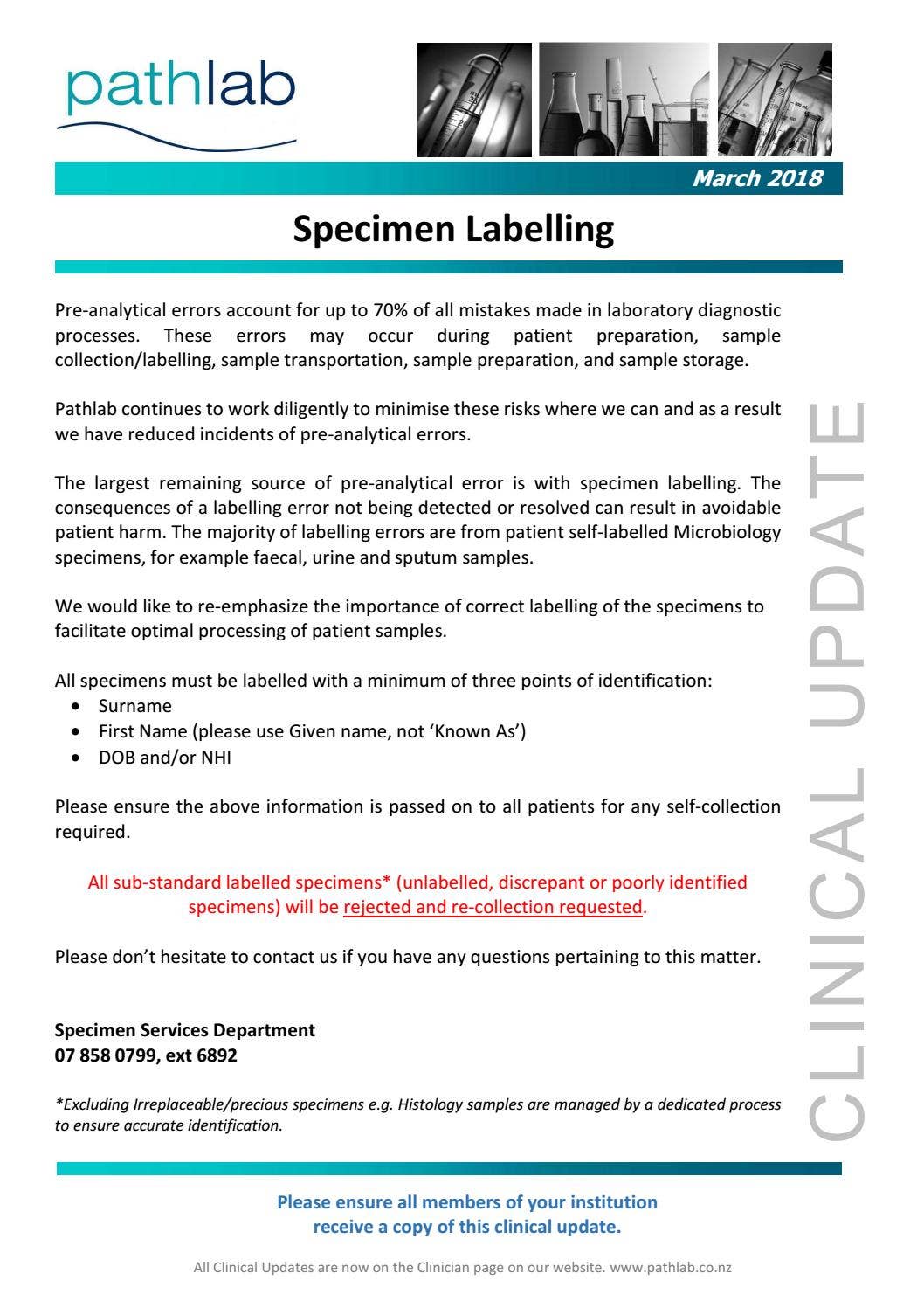 Specimen Labelling March 2018 by WBOP PHO - Issuu