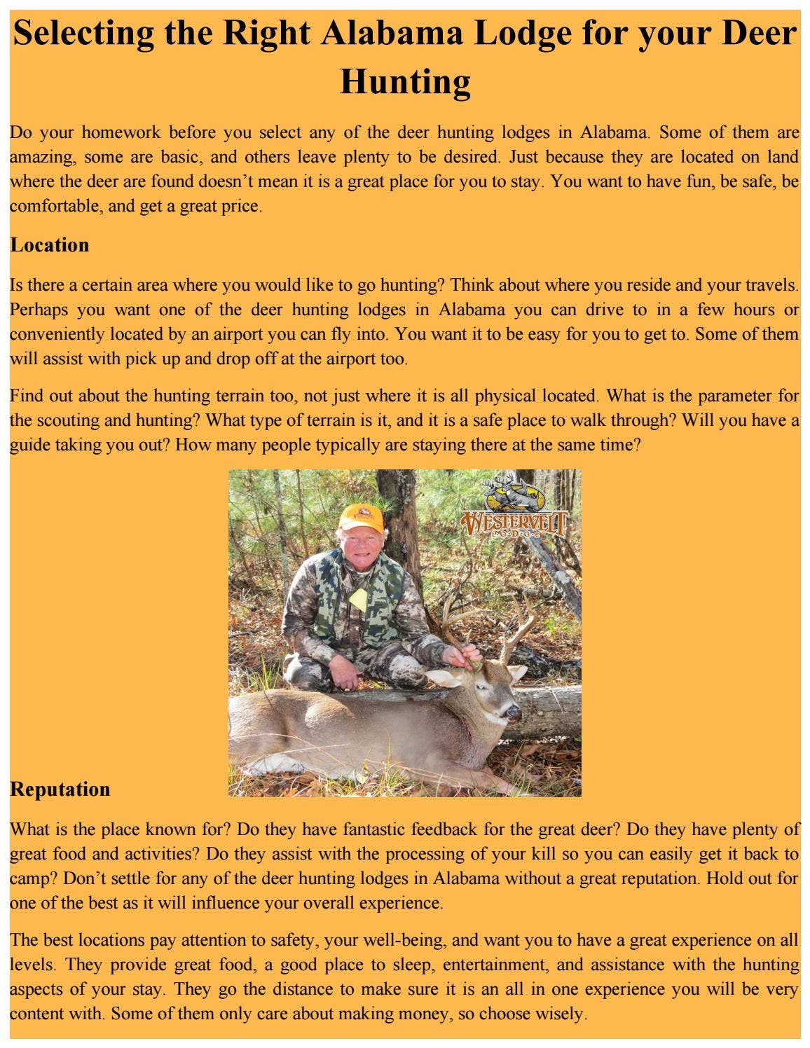 Selecting the right alabama lodge for your deer hunting by Westervelt ...