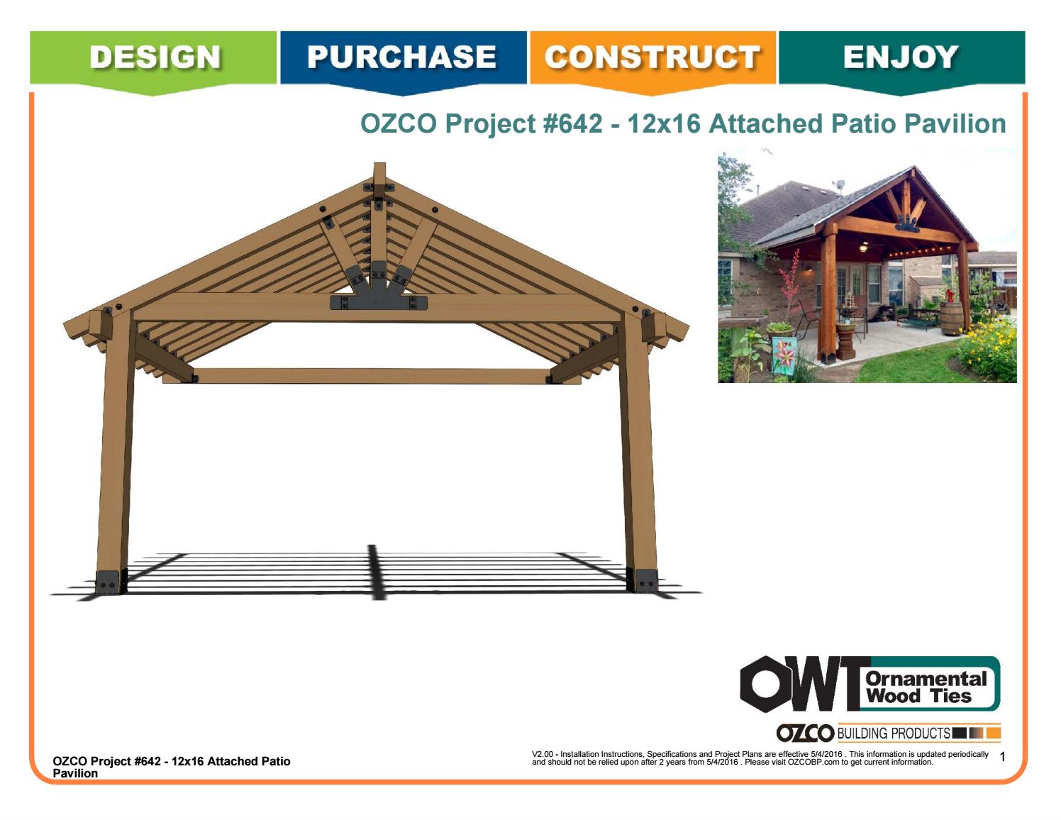 OZCO Project #642 - 12x16 Attached Patio Pavilion by OZCO Building ...