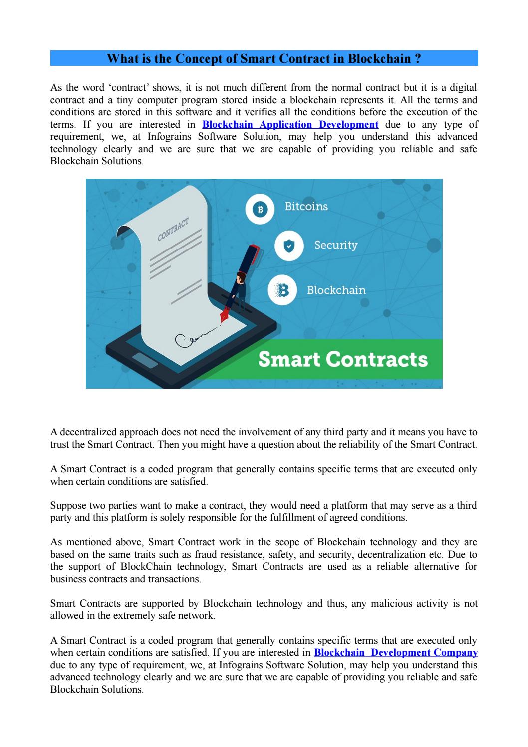 What is the concept of smart contract in blockchain ? by Infograins ...
