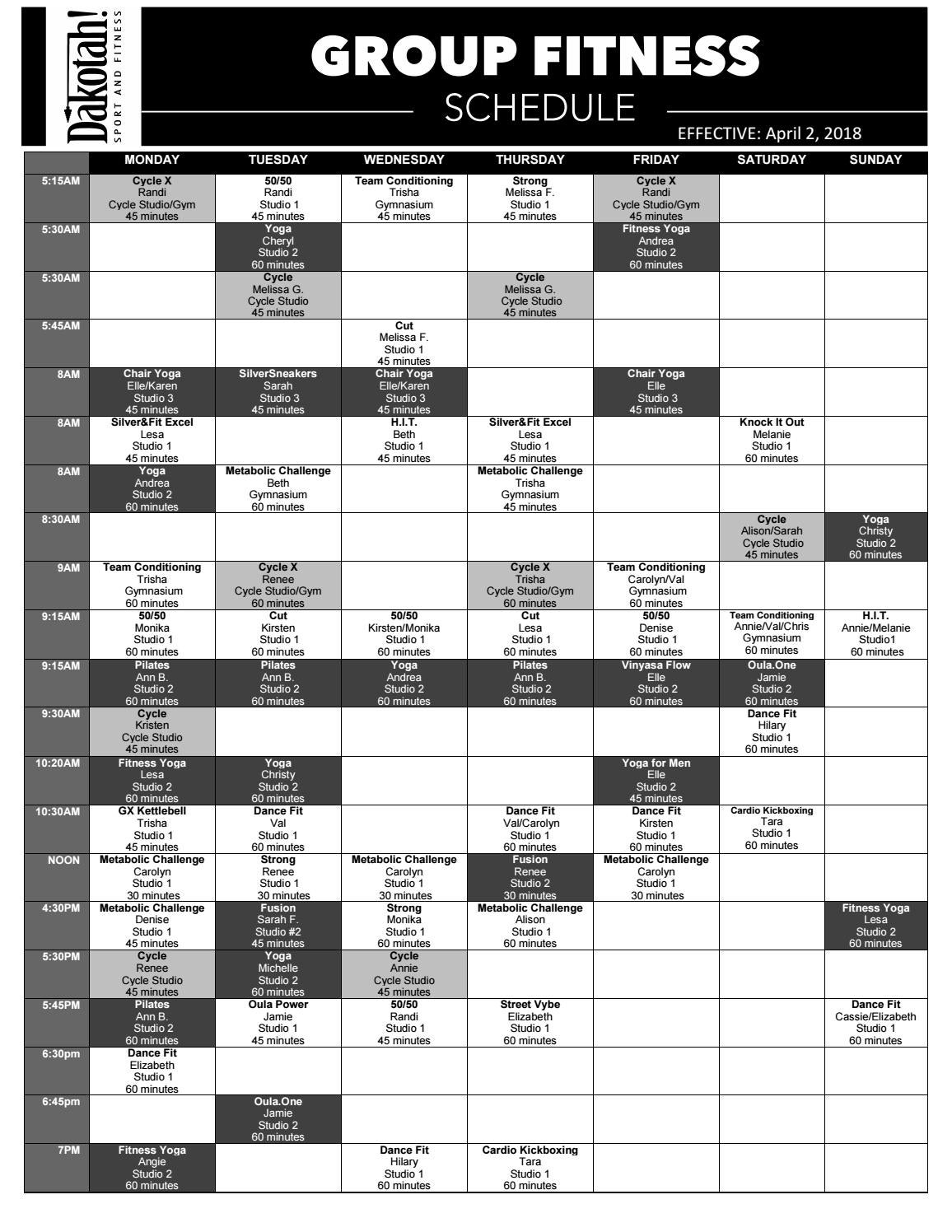 GROUP FITNESS - 4/1/2018 - DSF by Shakopee Mdewakanton Sioux Community ...