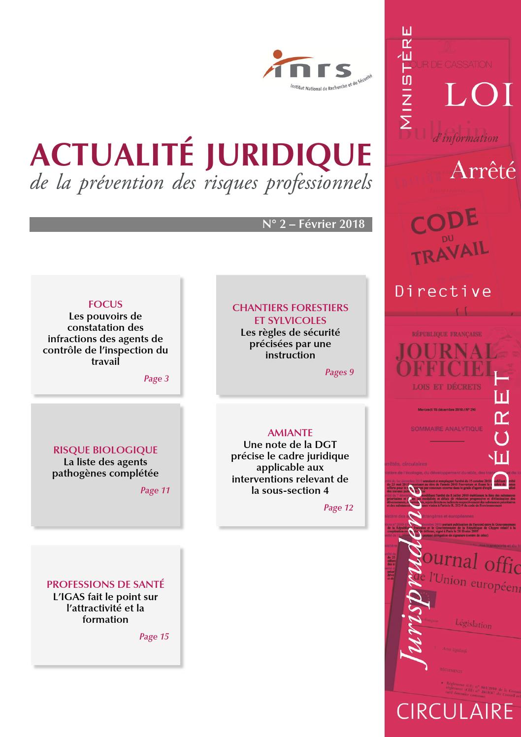 Inrs actualite juridique prevention risques professionnels fevrier 2018 ...