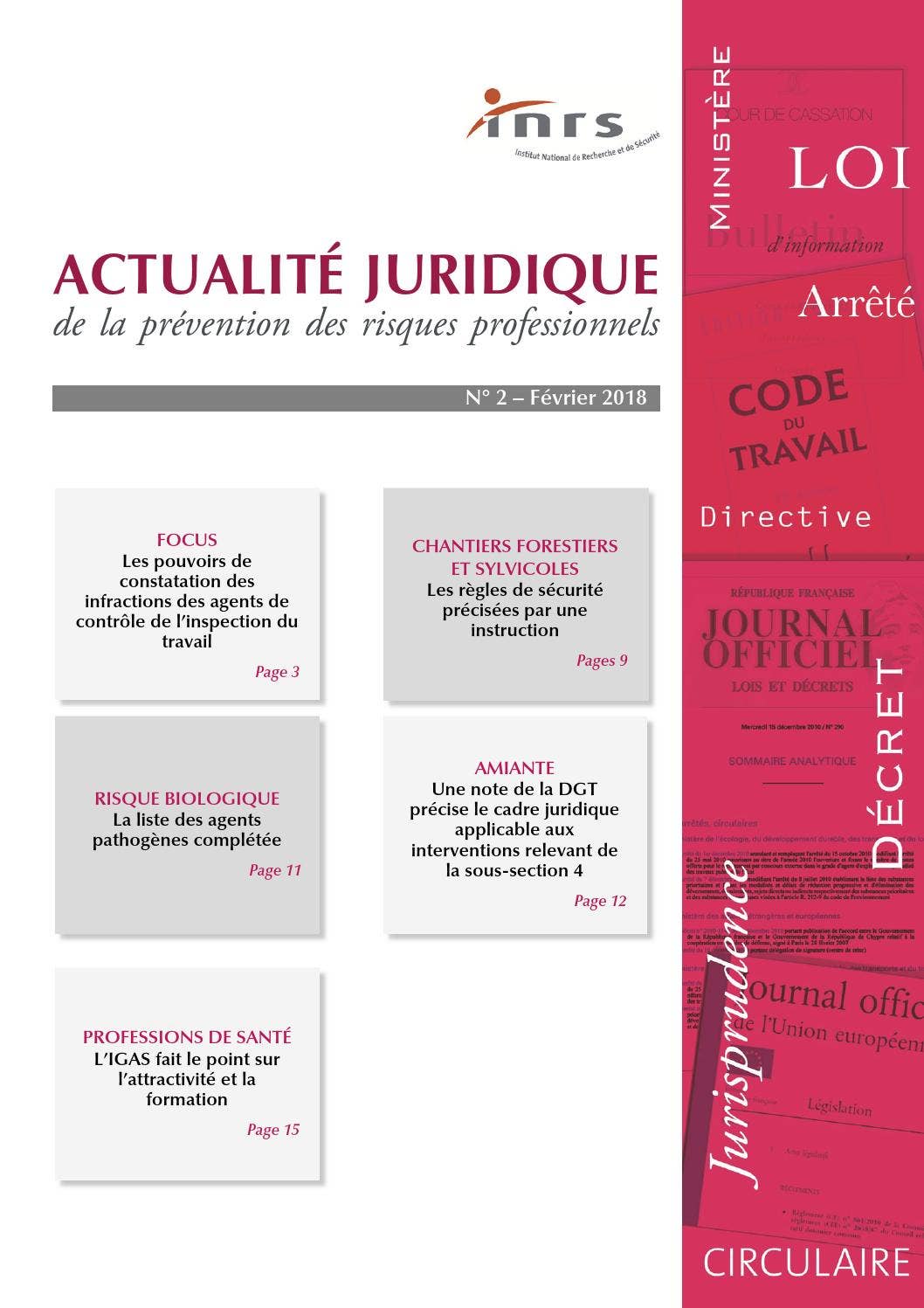 Inrs actualite juridique prevention risques professionnels fevrier 2018 ...