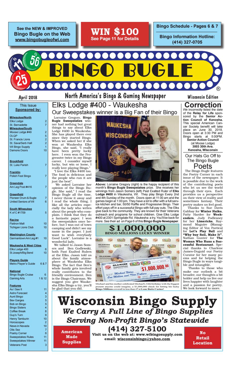 Bingo bugle april 2018 by Bingo Bugle of Wisconsin - Issuu