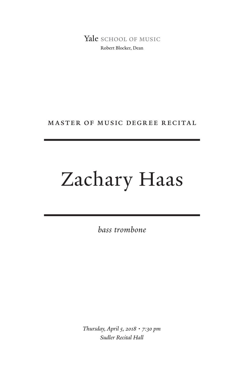 Zachary Haas, bass trombone, April 5, 2018 by Yale School of Music - Issuu