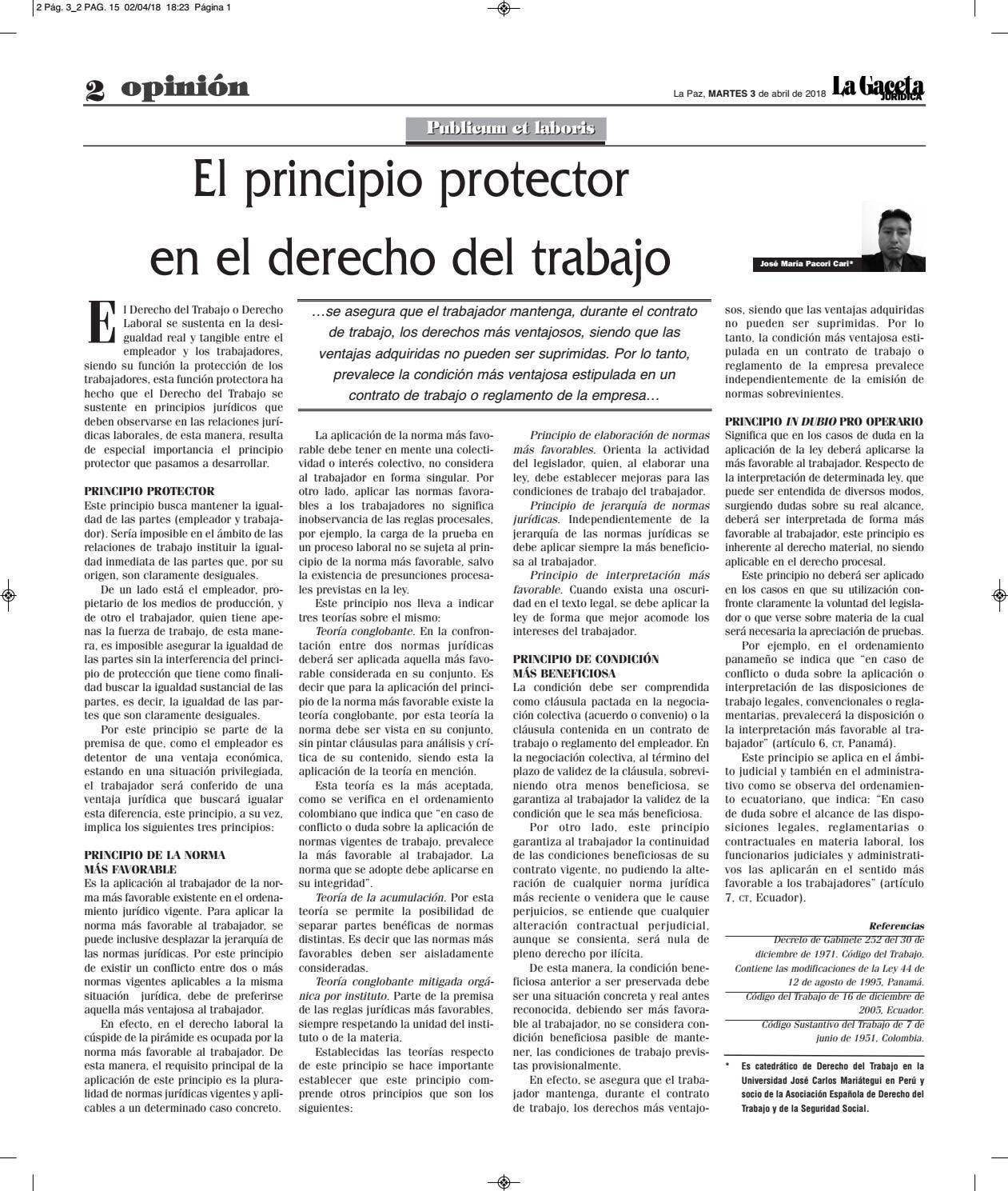 Principio protector en el derecho laboral autor josé maría pacori cari ...