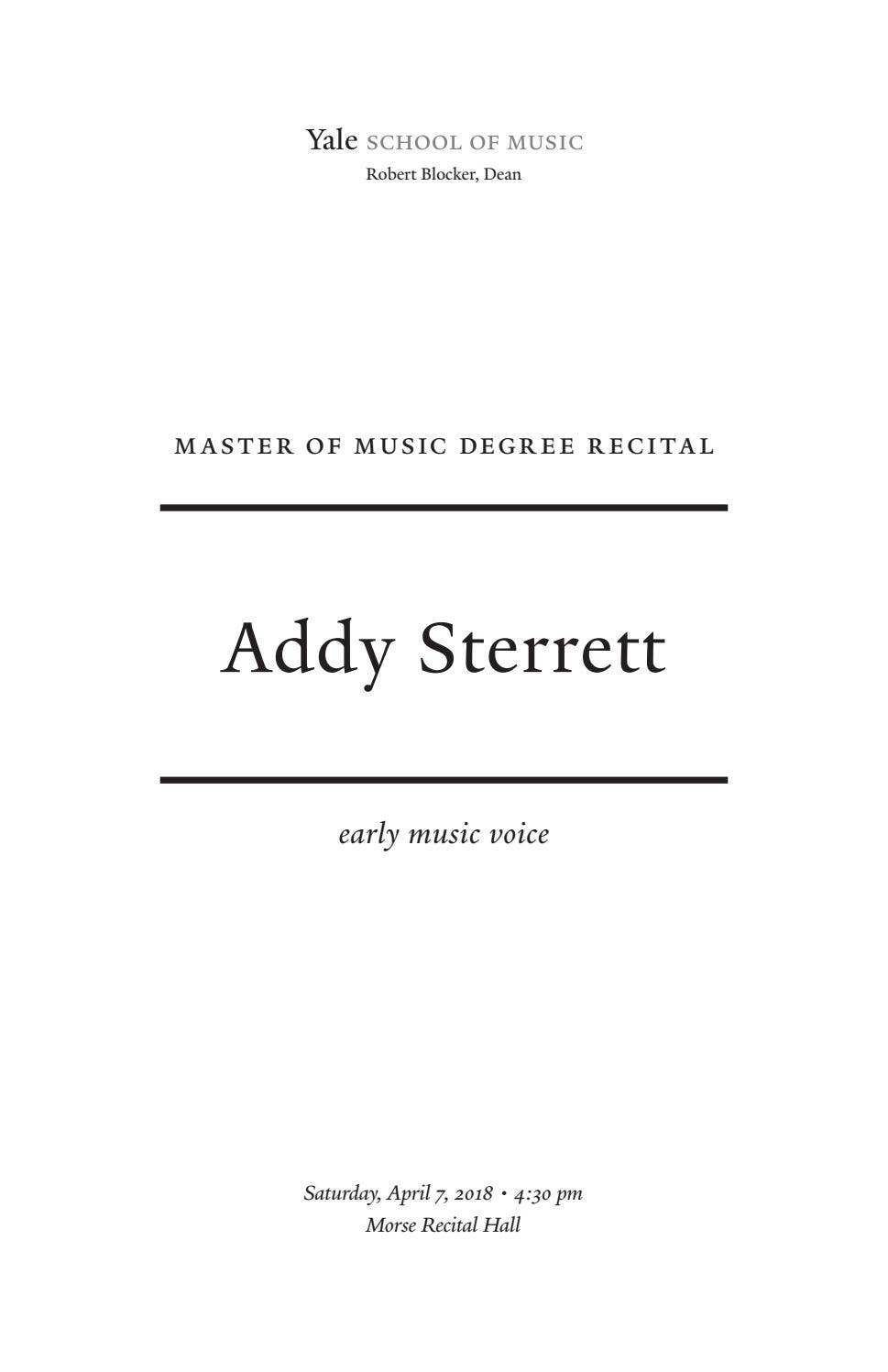 Addy Sterrett, early music voice, April 7, 2018 by Yale School of Music ...