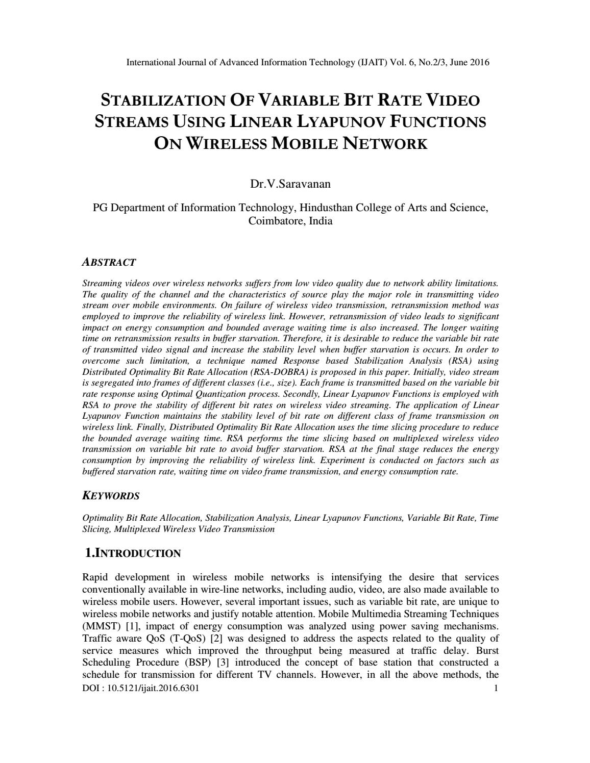 Stabilization of Variable Bit Rate Video Streams Using Linear Lyapunov Functions on Wireless ...
