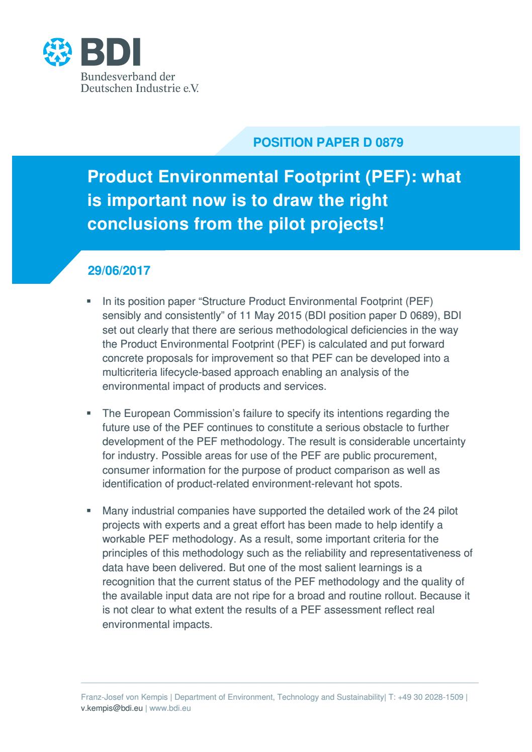 Product Environmental Footprint (PEF) by Bundesverband der Deutschen ...
