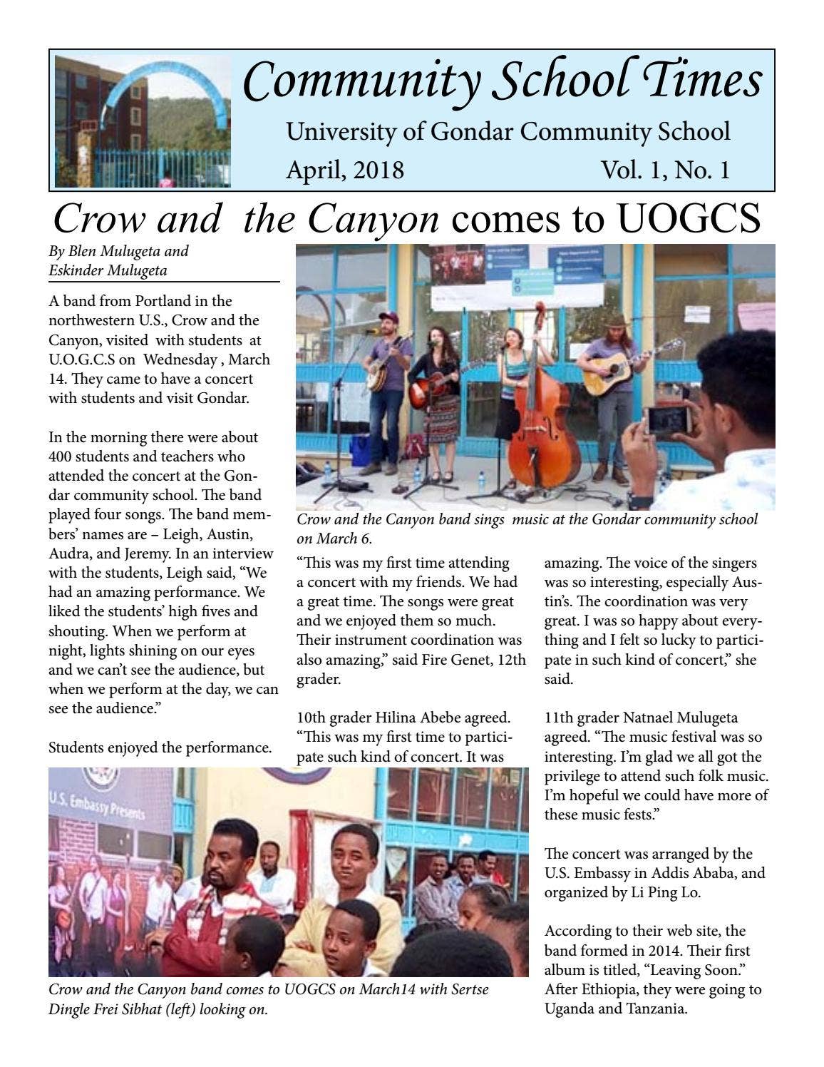 Gondar Community School Times newspaper by Center for Global Peace ...