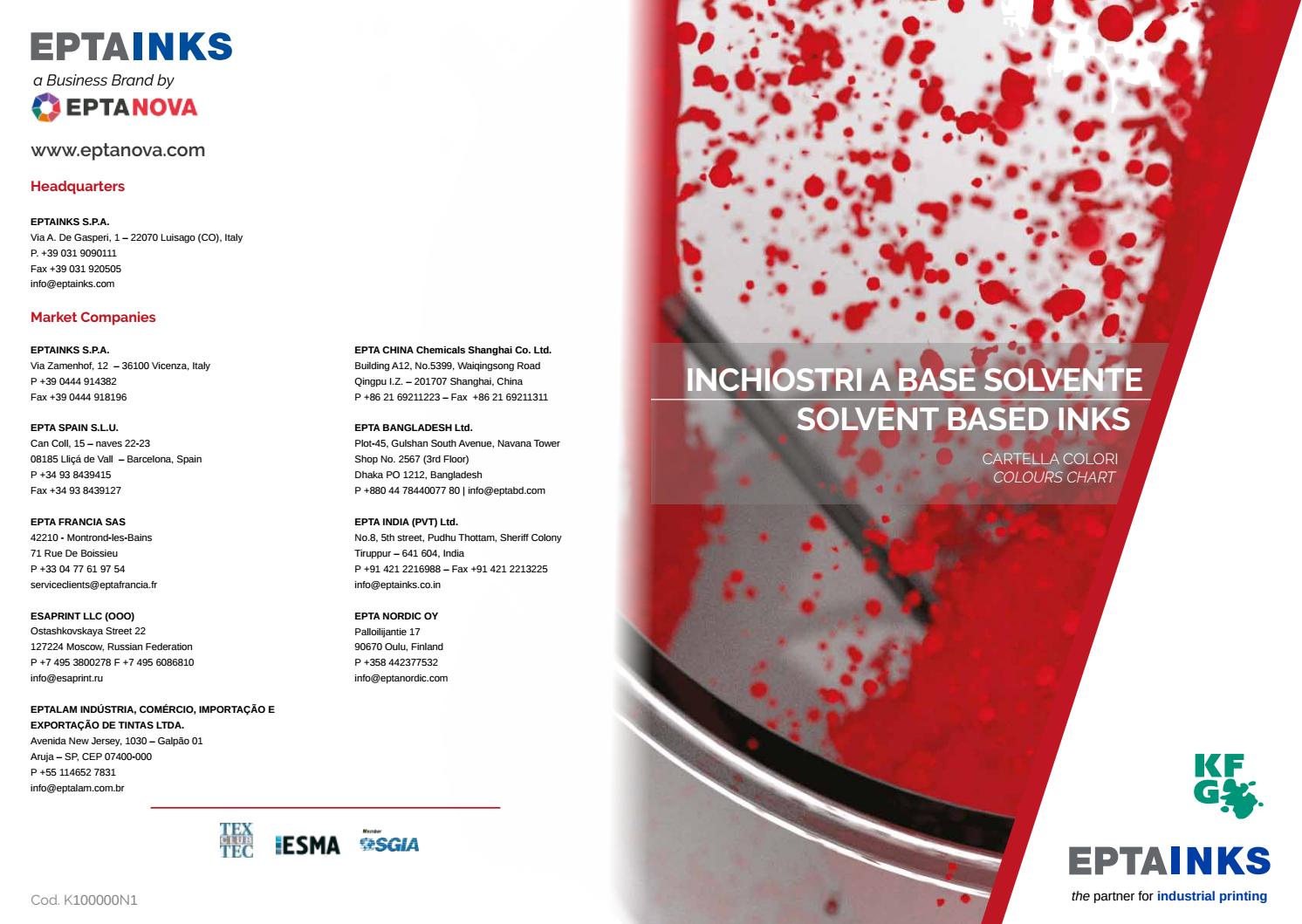 EPTAINKS – KFG Solvent Based inks Colours Chart / Cartella colori by Eptanova - Issuu
