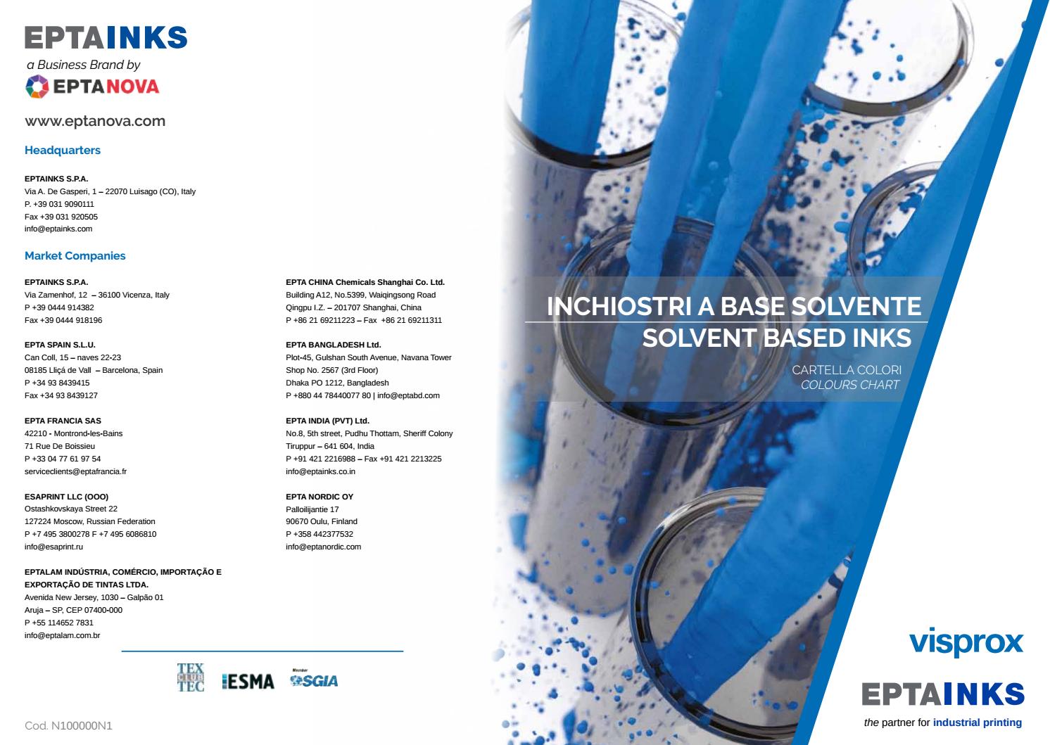 EPTAINKS – Visprox Solvent Based inks Colours Chart / Cartella colori ...
