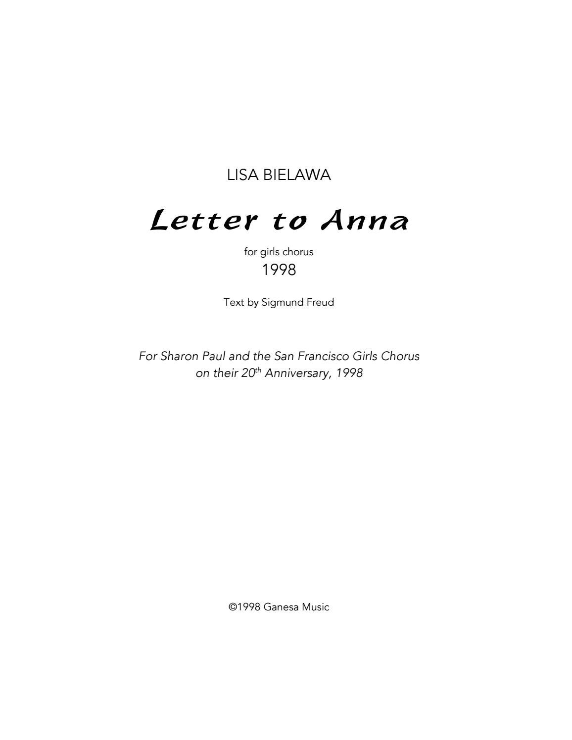 Letter to Anna by Lisa Bielawa - Issuu