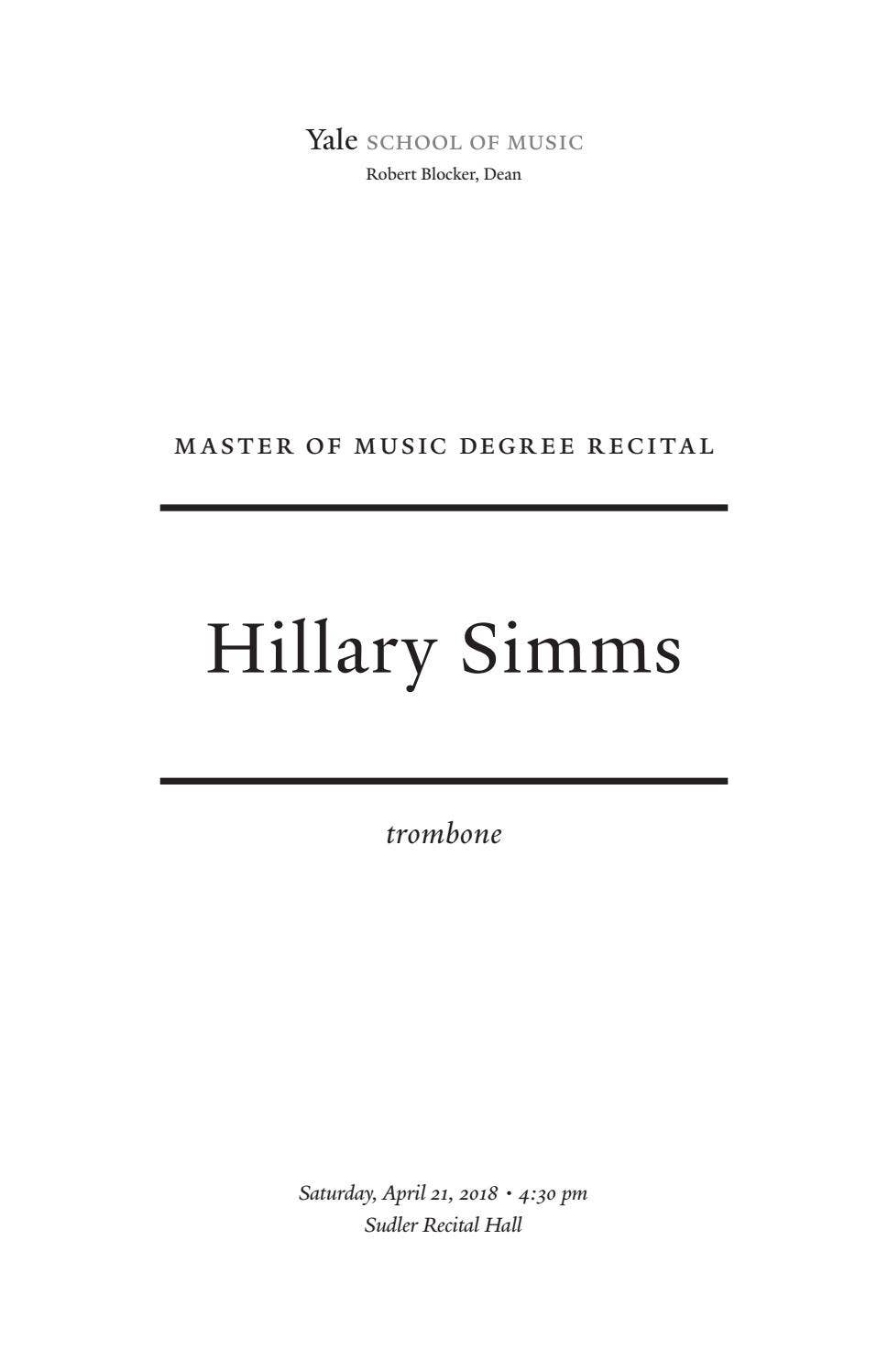 Hillary Simms, trombone, April 21, 2018 by Yale School of Music - Issuu