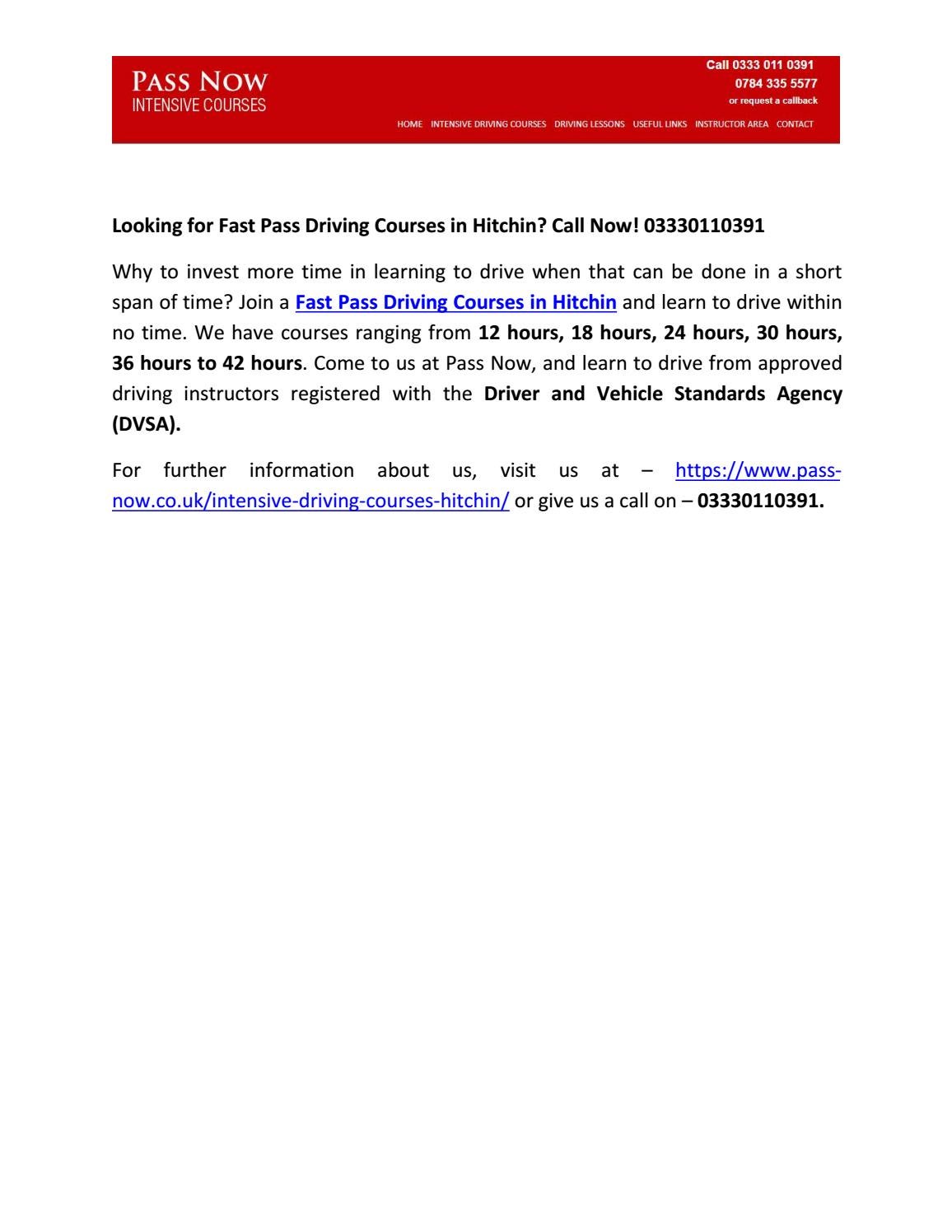 Looking for fast pass driving courses in hitchin call now! 03330110391 ...