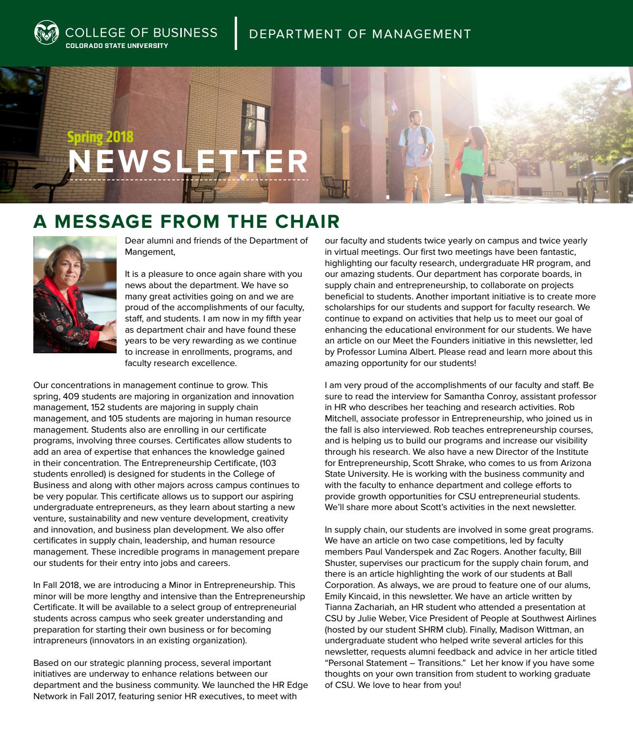 Department of Management Newsletter - Spring 2018 by CSU College of ...