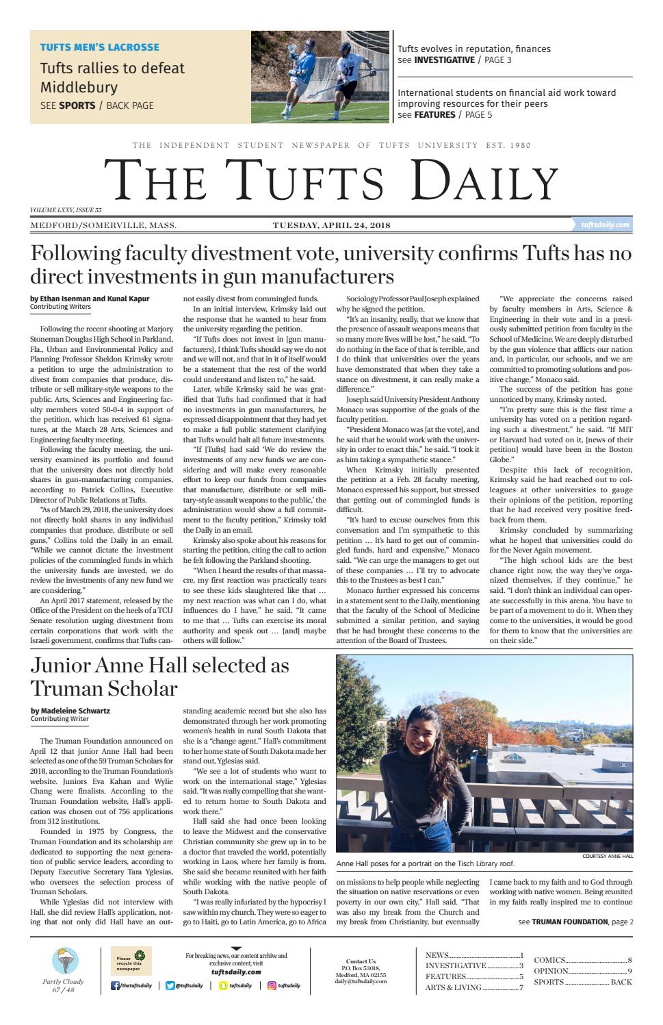The Tufts Daily - Tuesday, April 24, 2018 by The Tufts Daily - Issuu