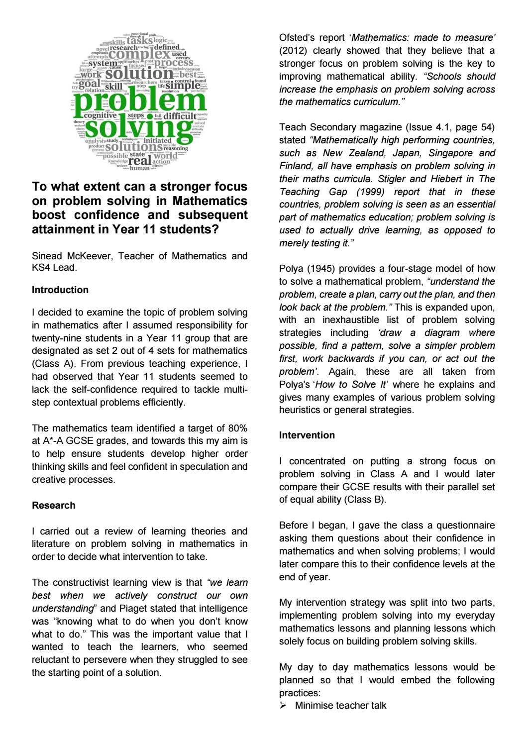 Problem Solving in Mathematics to Boost Confidence and Attainment in ...