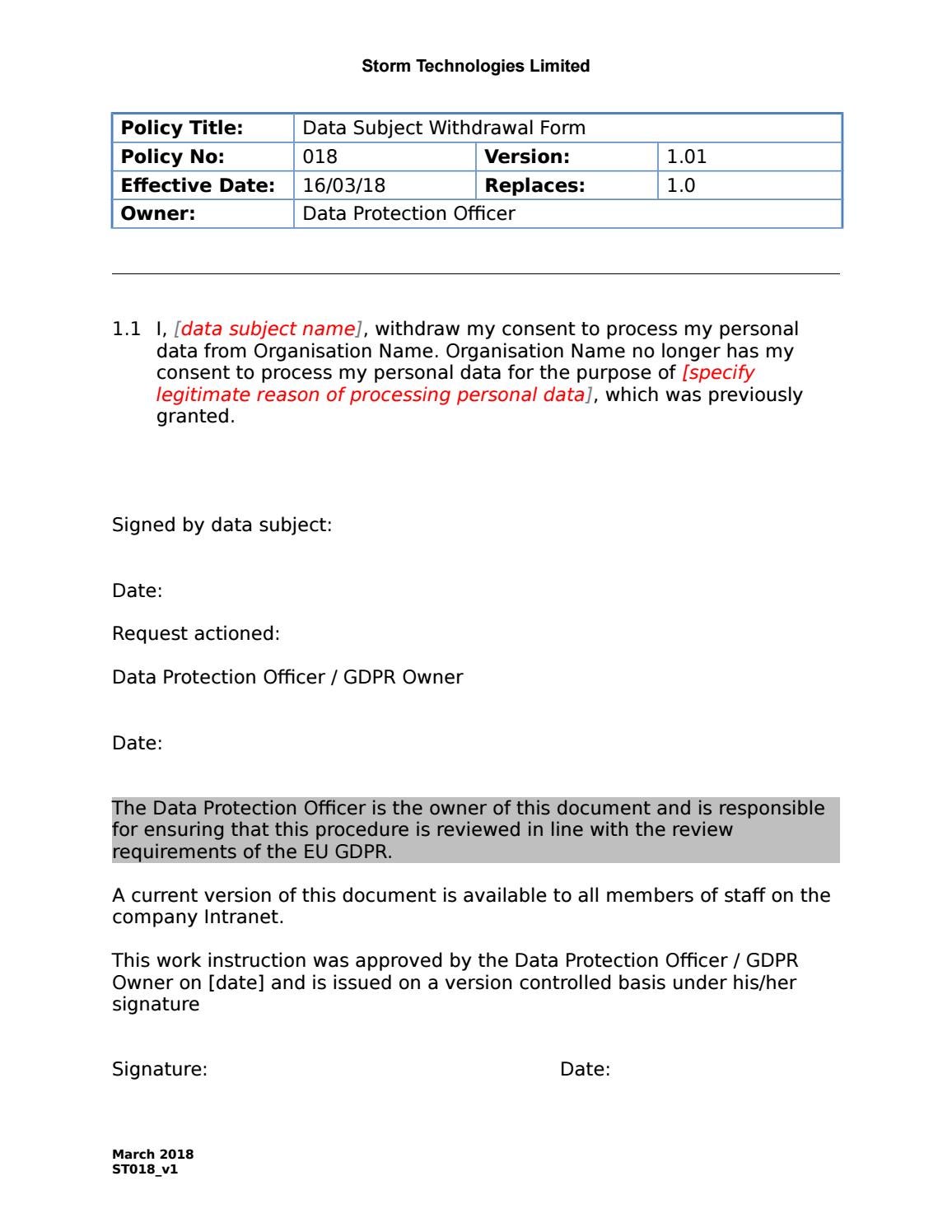 Data Subject Withdrawal Form by Storm Technologies ltd - Issuu
