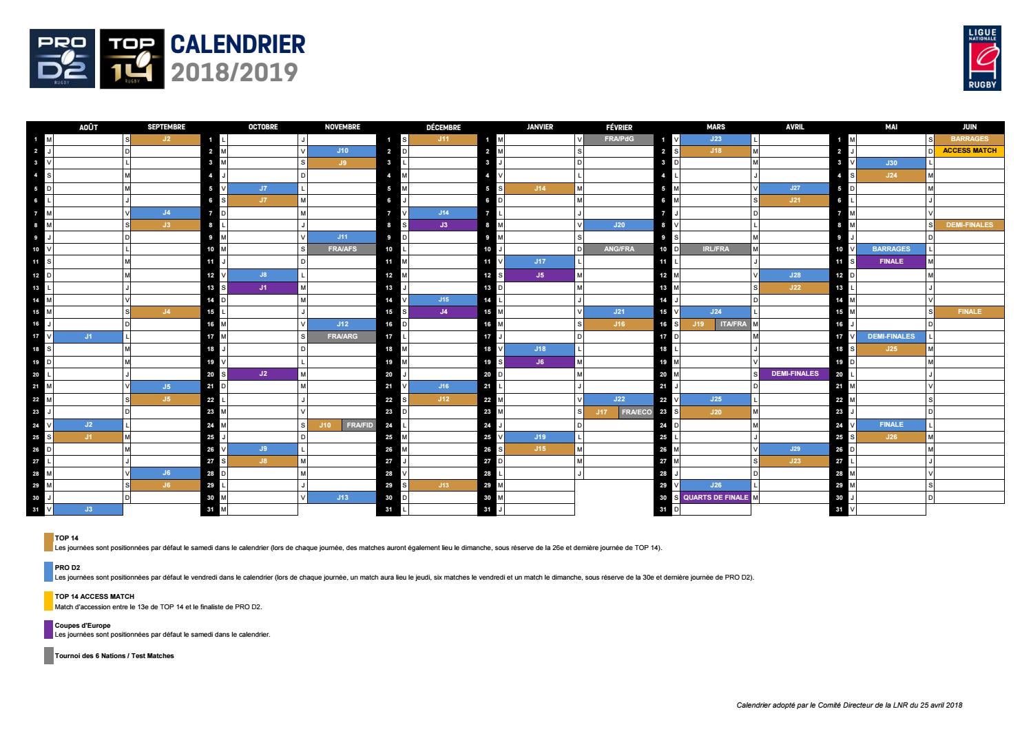 Calendrier lnr dates top 14 et pro d2 saison 2018 2019 by La République ...