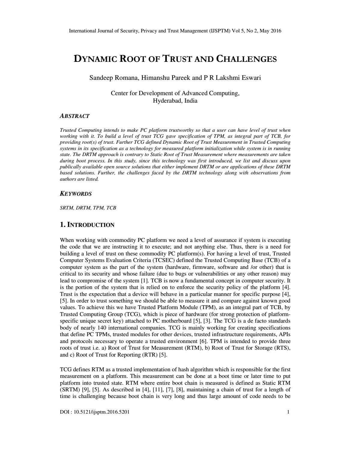 Dynamic Root of Trust and Challenges by ijsptmjournal - Issuu