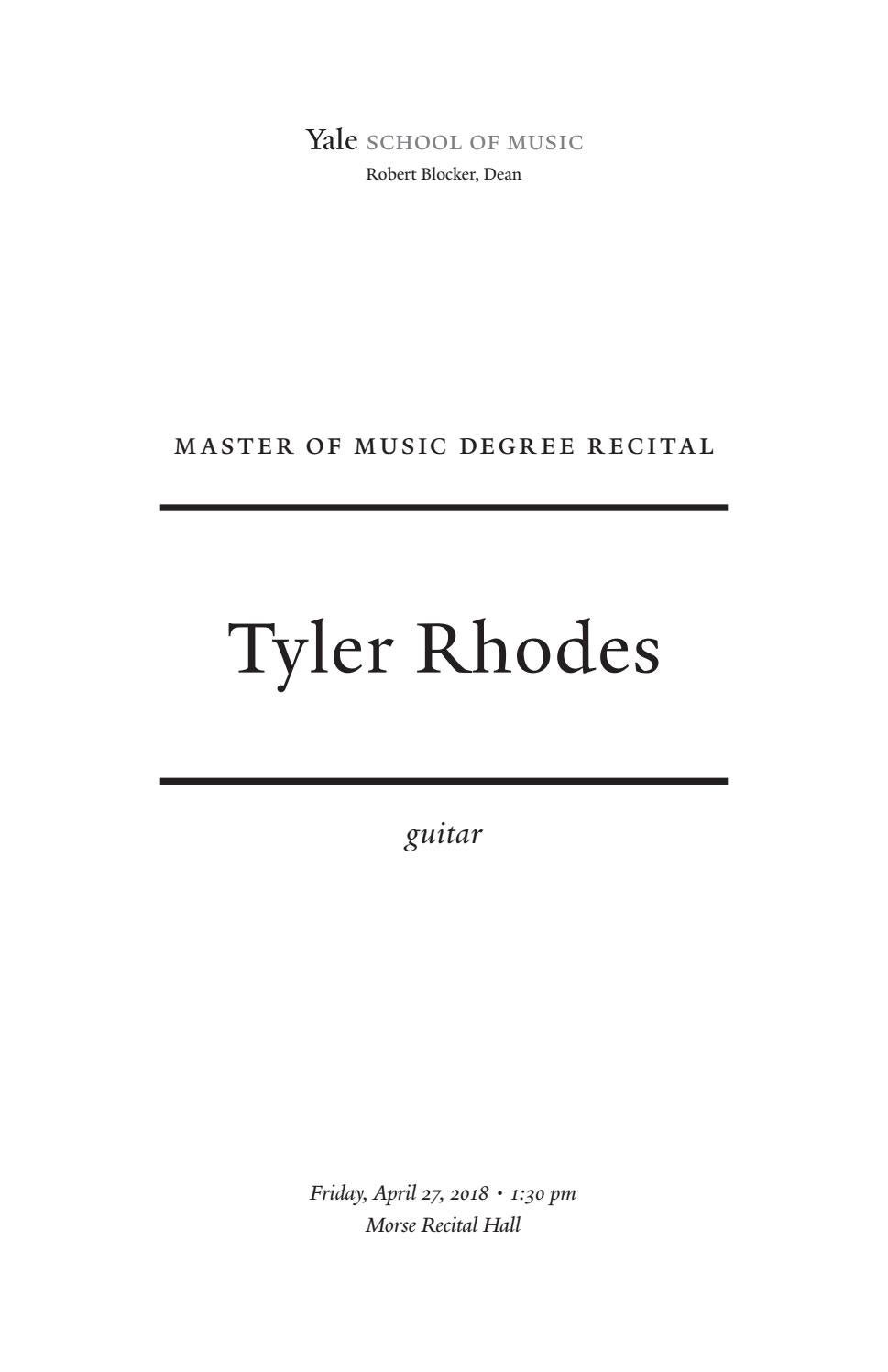 Tyler Rhodes, guitar, April 27, 2018 by Yale School of Music - Issuu