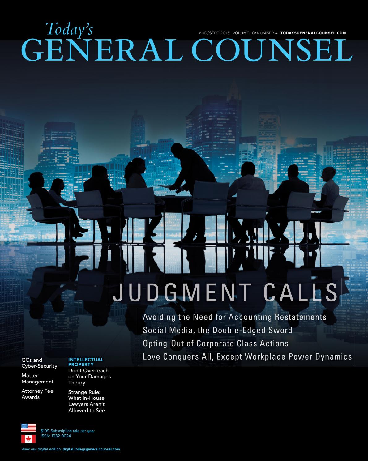 Today's General Counsel, V10 N4, August/September 2013 by Today's ...