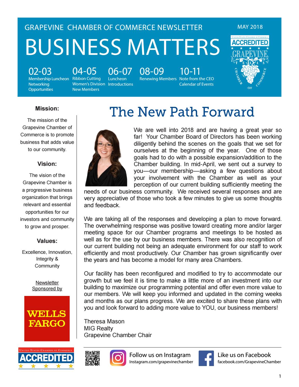Grapevine Chamber Business Matters May 2018 newsletter by Grapevine ...