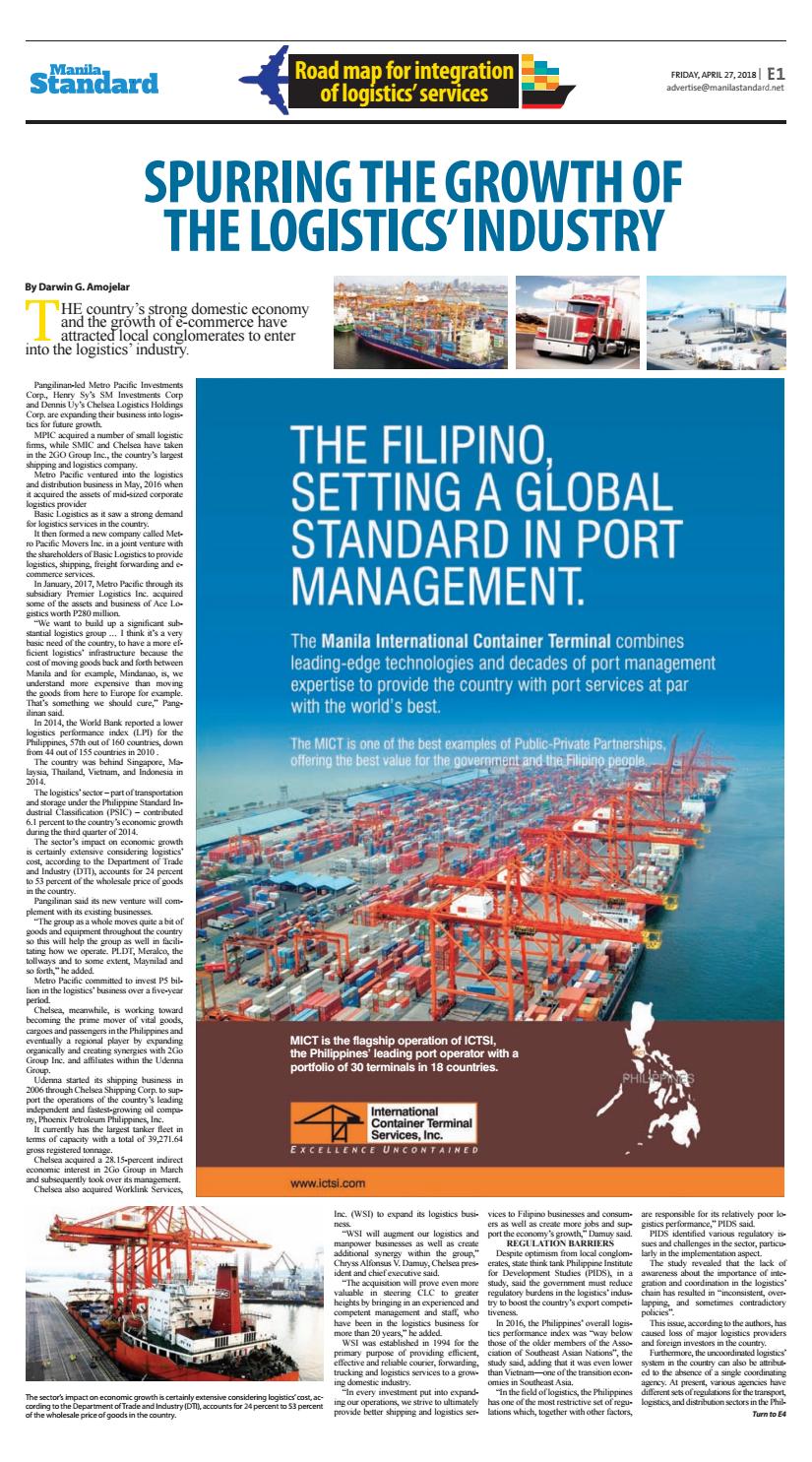 Road map for integration of logistics' services by Manila Standard - Issuu