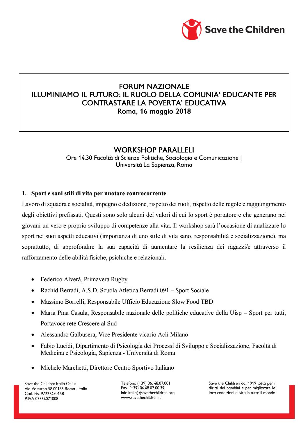 Programma workshop 16 maggio by Save the Children Italia - Issuu