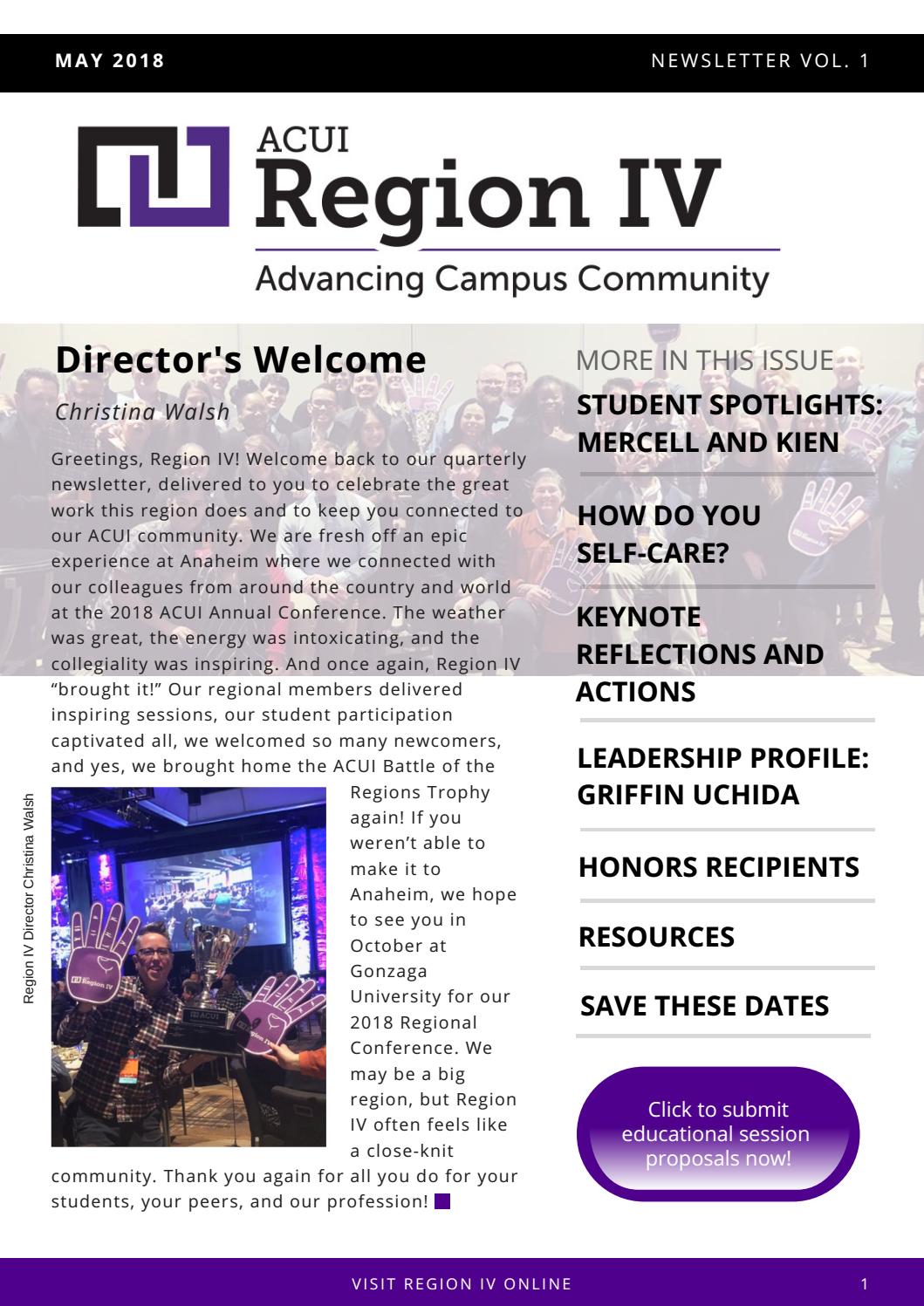 ACUI Region IV Newsletter MAY 2018 Vol. I by ACUI - Issuu