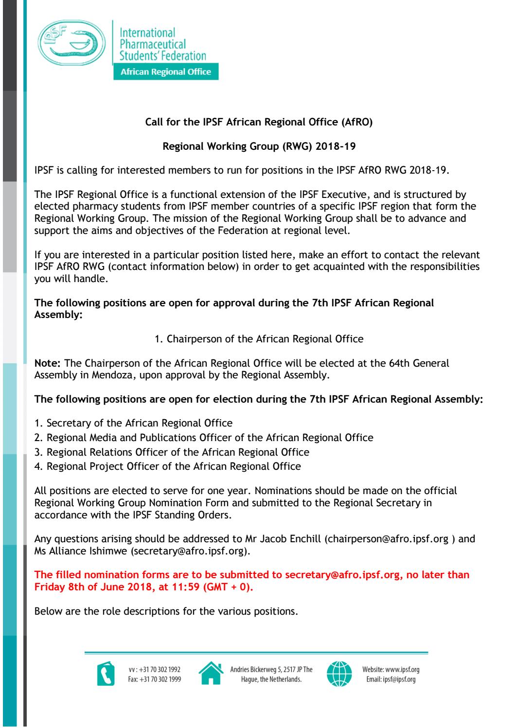 Call for afro regional working group 2018 2019 by IPSF AfRO - Issuu