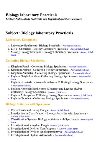 Biology laboratory practicals - Lecture Notes, Study Materials and ...